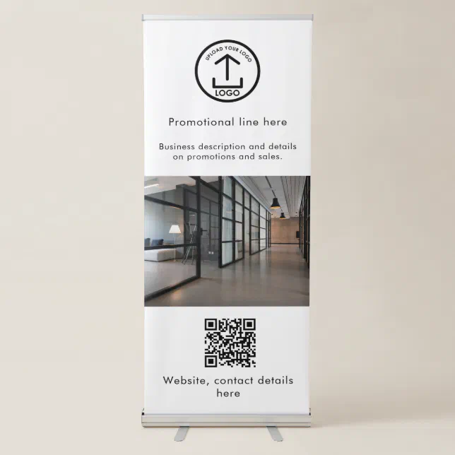 Business Logo Text Photo Professional QR Code Retractable Banner | Zazzle