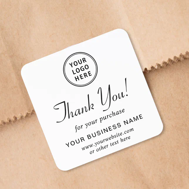 Business Logo Thank You Square Sticker | Zazzle