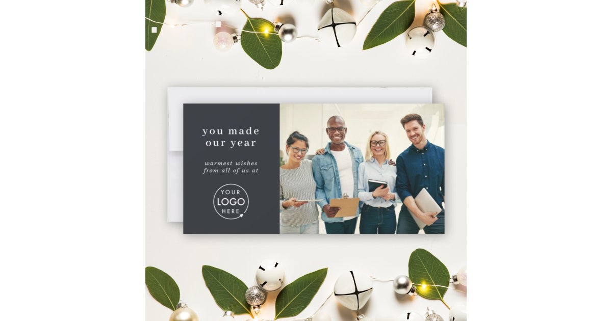 Business Logo Thank You | Team Photo Corporate Holiday Card | Zazzle