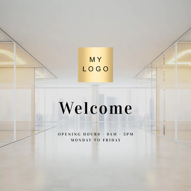 Business logo welcome opening hours window cling | Zazzle