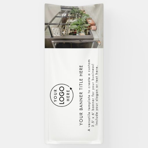 Business Logo | White Minimalist Modern Photo 6' Banner | Zazzle