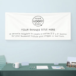 Business Logo | White Minimalist Modern Simple 6' Banner | Zazzle