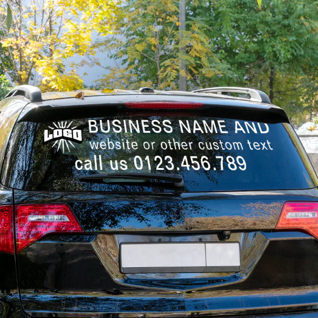 Business logo + white text Horizontal Vinyl Car Window Cling | Zazzle
