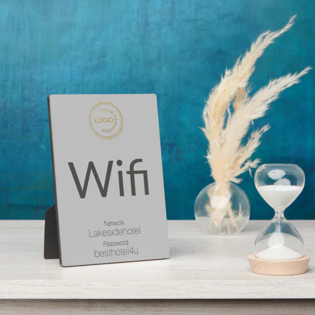 Business Logo Wifi Network Password Gray Plaque | Zazzle
