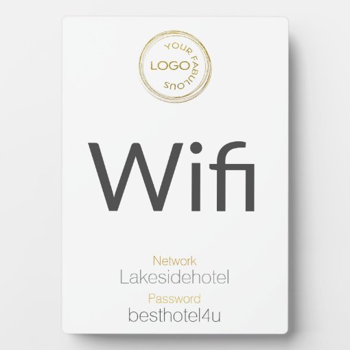 Business Logo Wifi Network Password white Plaque | Zazzle