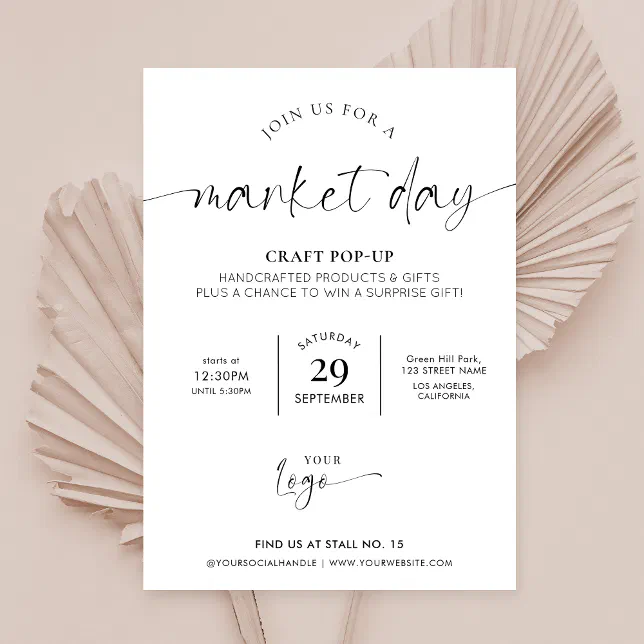 Business Market Day Minimalist Black & White Logo Invitation | Zazzle