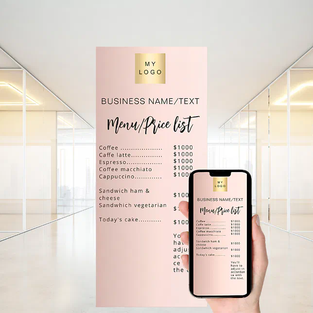 Business menu price list rose gold invitation | Zazzle