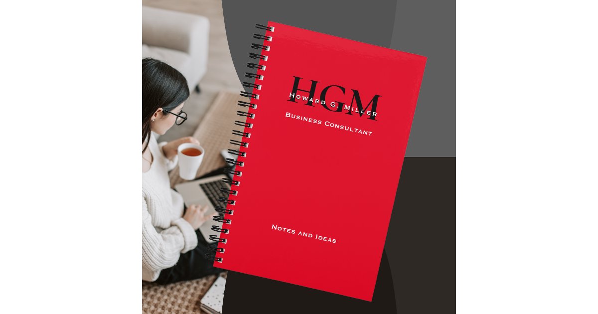 Business Modern Simple Monogram Logo Red Black Notebook | Zazzle