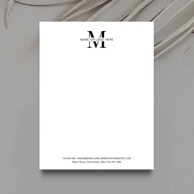 Business Monogram or Logo Minimalist Black & White Letterhead | Zazzle