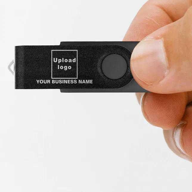 Business Name and Logo on Black USB Swivel Flash Drive | Zazzle