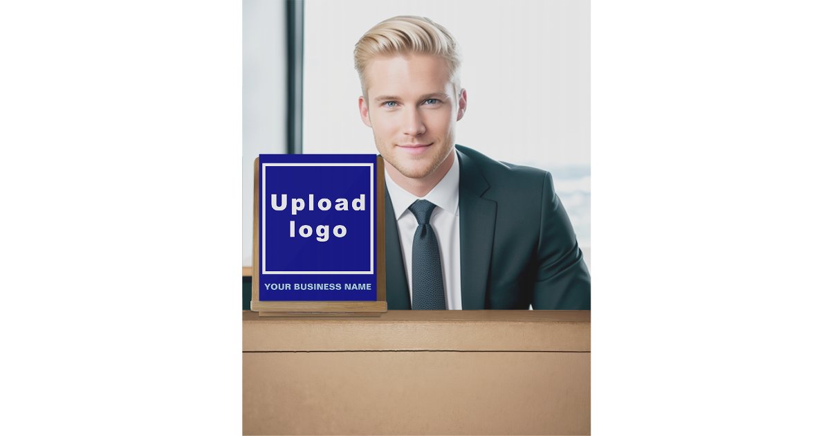 Business Name and Logo on Blue Acrylic Sign | Zazzle