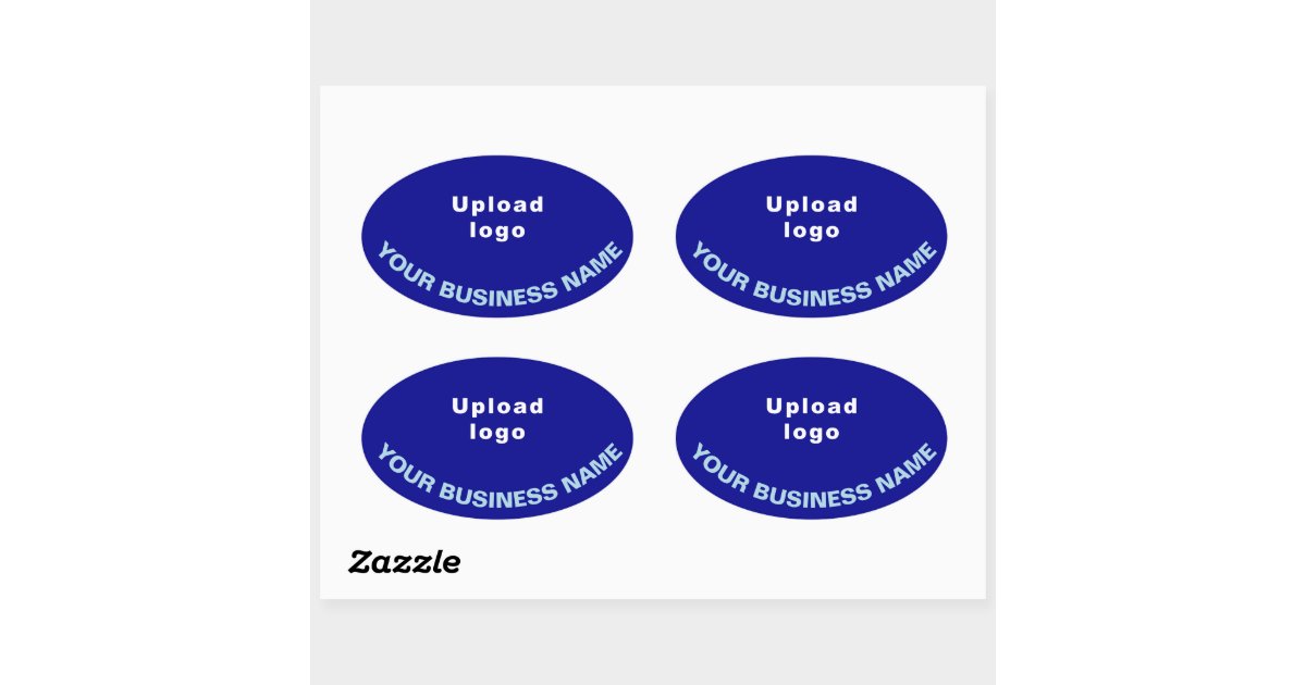 Business Name and Logo on Blue Oval Shape Sticker | Zazzle