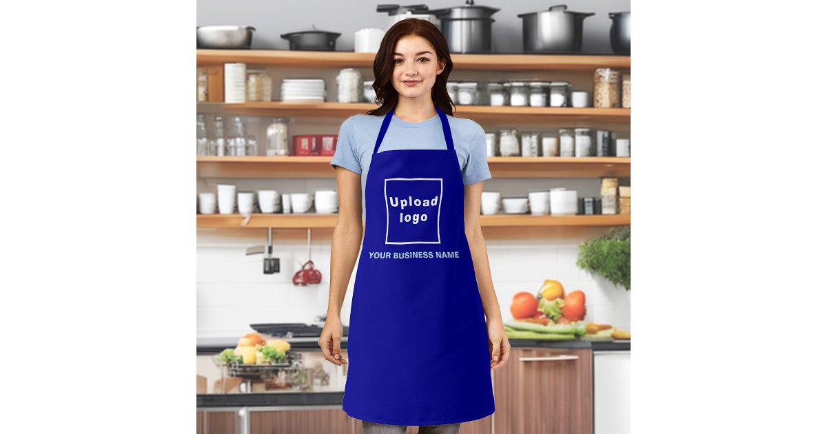 Business Name and Logo on Blue Polyester Apron | Zazzle