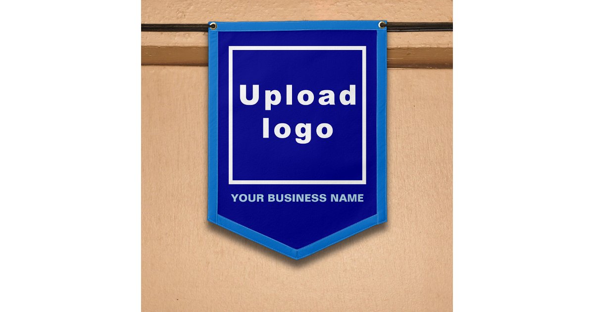 Business Name and Logo on Blue Shield Shape Pennant | Zazzle