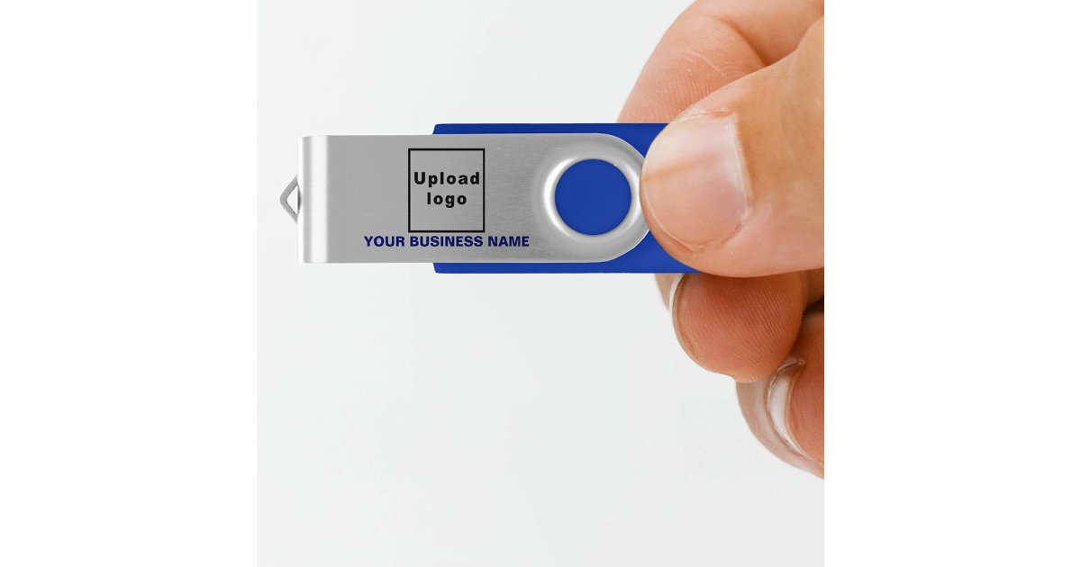 Business Name and Logo on Blue USB Swivel Flash Drive | Zazzle