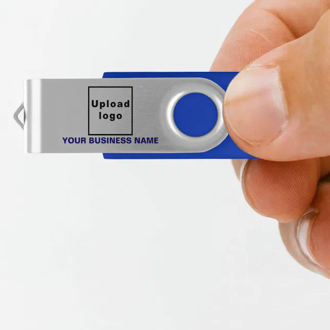 Business Name and Logo on Blue USB Swivel Flash Drive | Zazzle