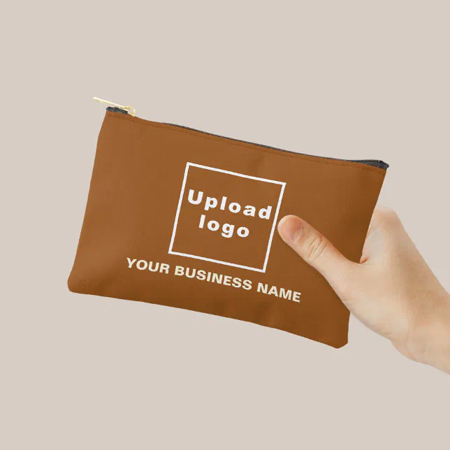Business Name and Logo on Brown Small Pouch | Zazzle
