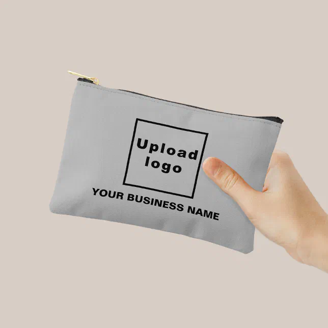 Business Name and Logo on Gray Small Pouch | Zazzle