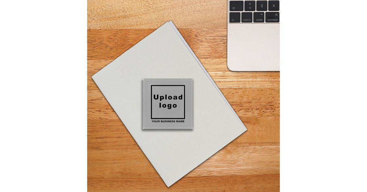 Business Name and Logo on Gray Square Paperweight | Zazzle