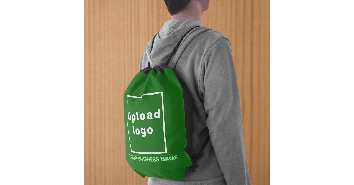 Business Name and Logo on Green Drawstring Bag | Zazzle