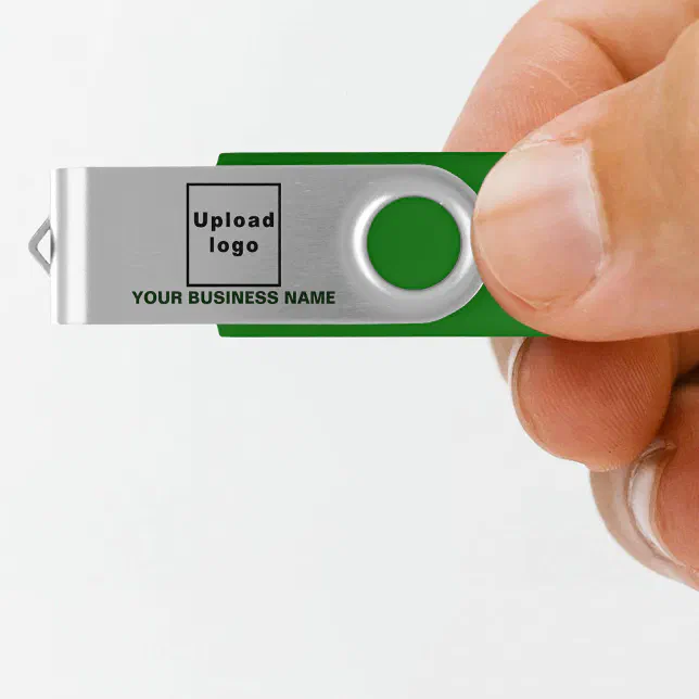 Business Name and Logo on Green USB Swivel Flash Drive | Zazzle