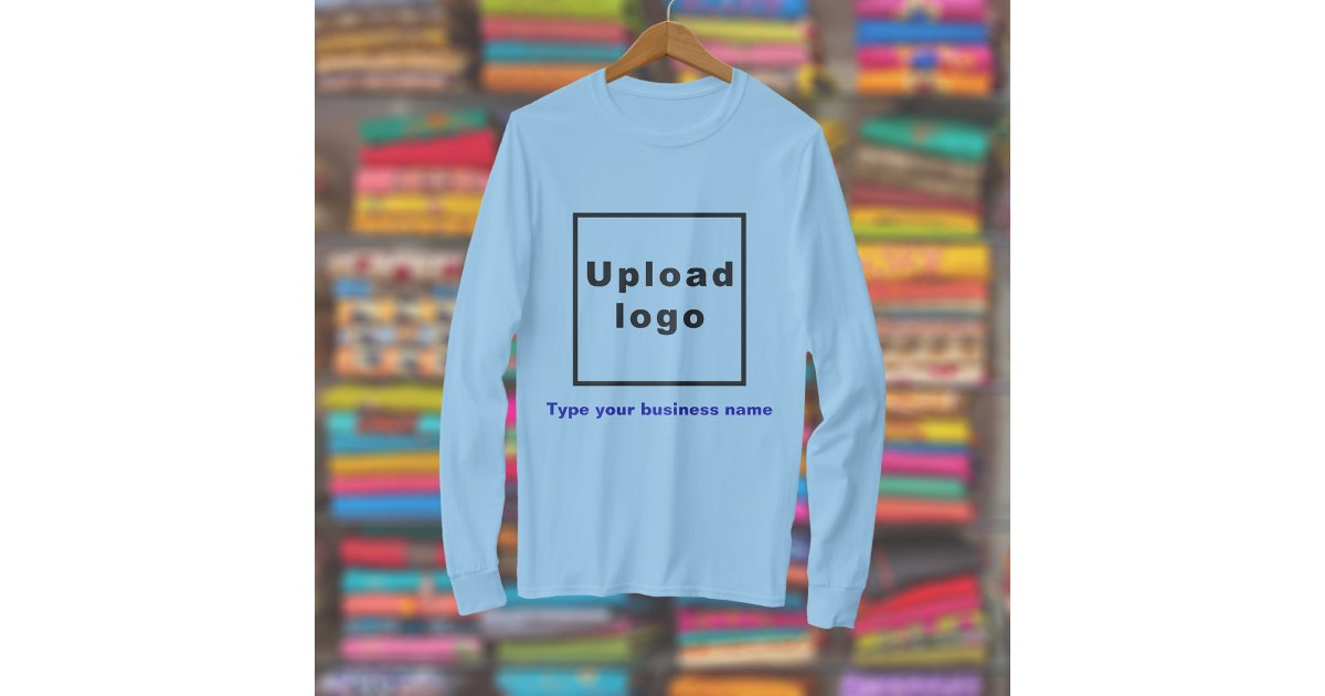 Business Name and Logo on Light Blue Long Sleeve T-Shirt | Zazzle