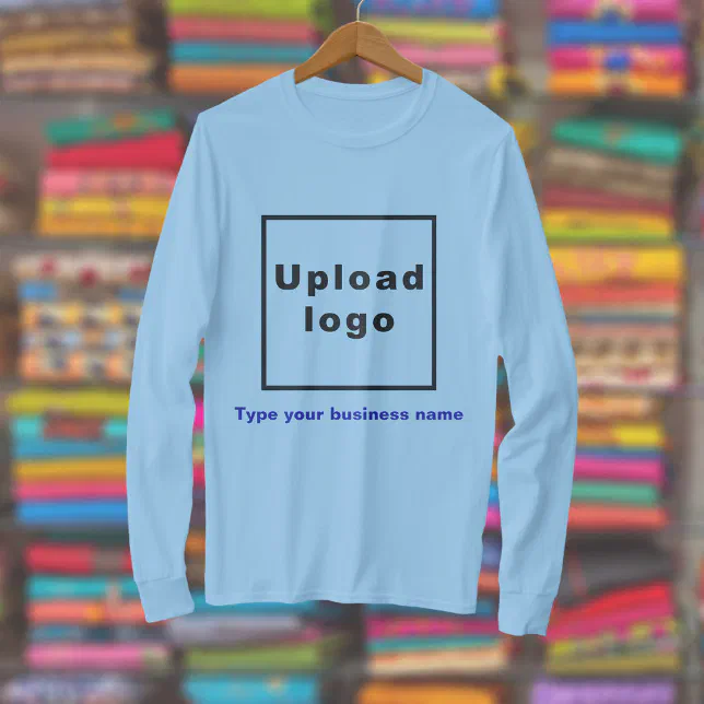 Business Name and Logo on Light Blue Long Sleeve T-Shirt | Zazzle