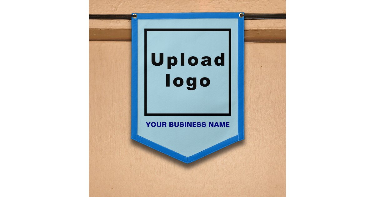 Business Name and Logo on Light Blue Shield Shape Pennant | Zazzle