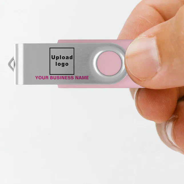 Business Name and Logo on Pink USB Swivel Flash Drive | Zazzle