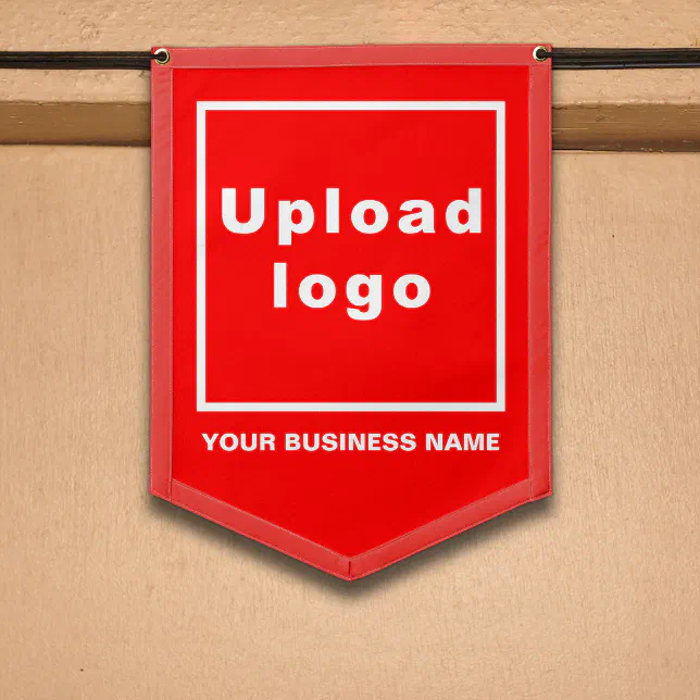 Business Name and Logo on Red Shield Shape Pennant | Zazzle