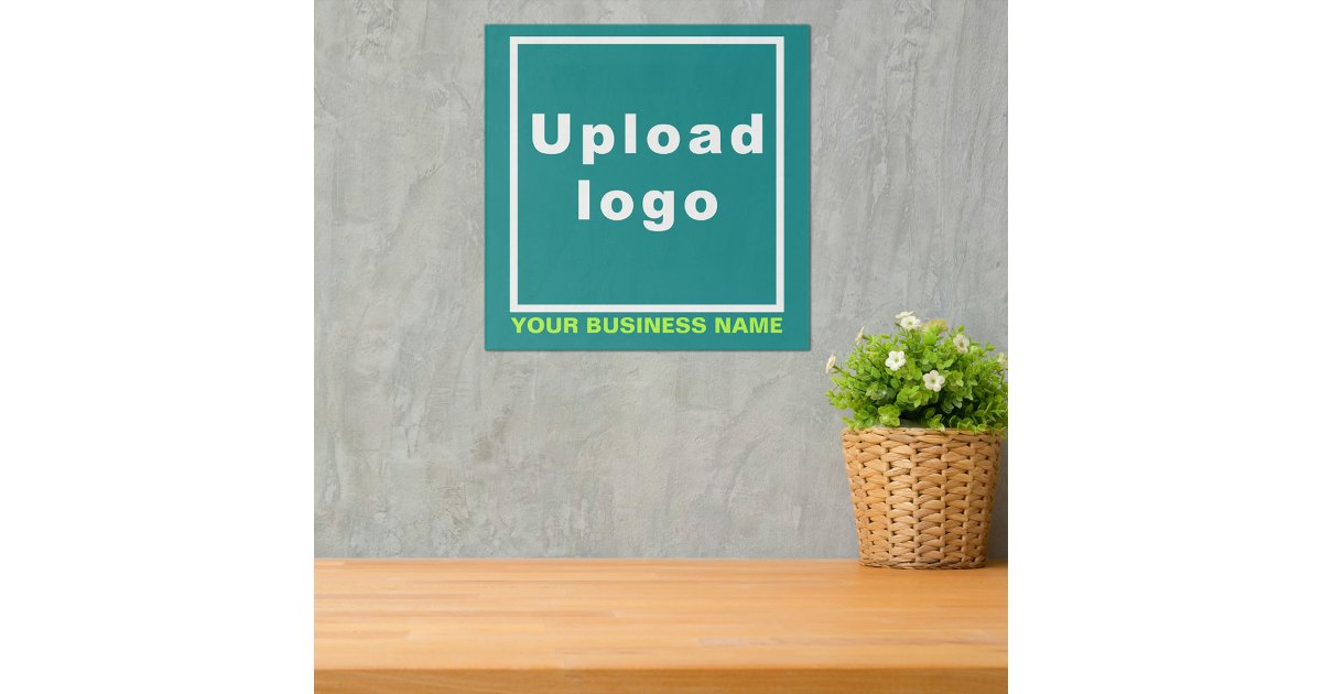 Business Name and Logo on Teal Green Square Acrylic Print | Zazzle