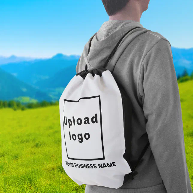 Business Name and Logo on White Drawstring Bag | Zazzle