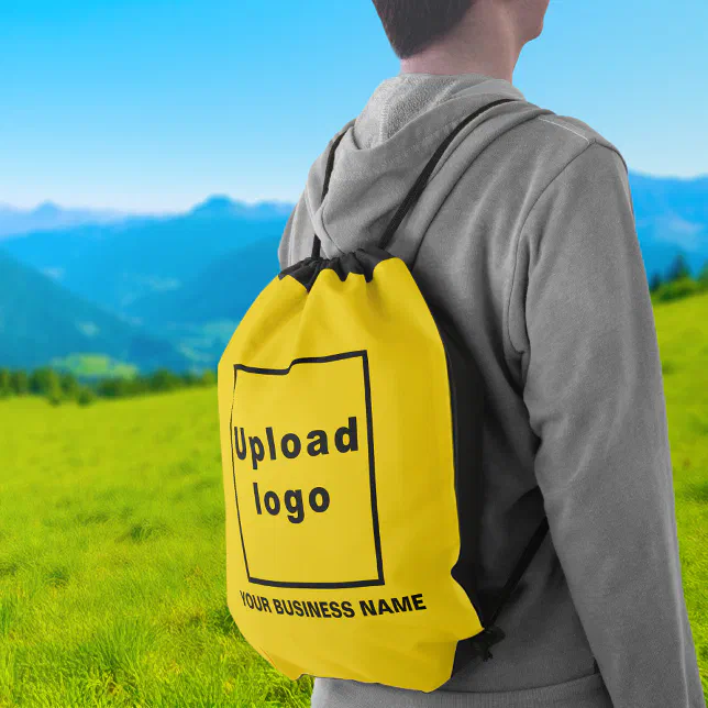 Business Name and Logo on Yellow Drawstring Bag | Zazzle