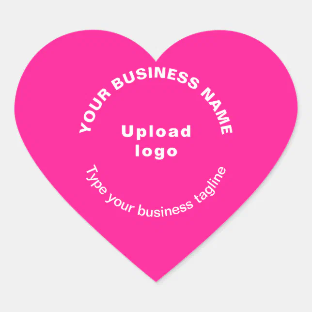 Business Name, Logo and Tagline on Pink Heart Sticker | Zazzle