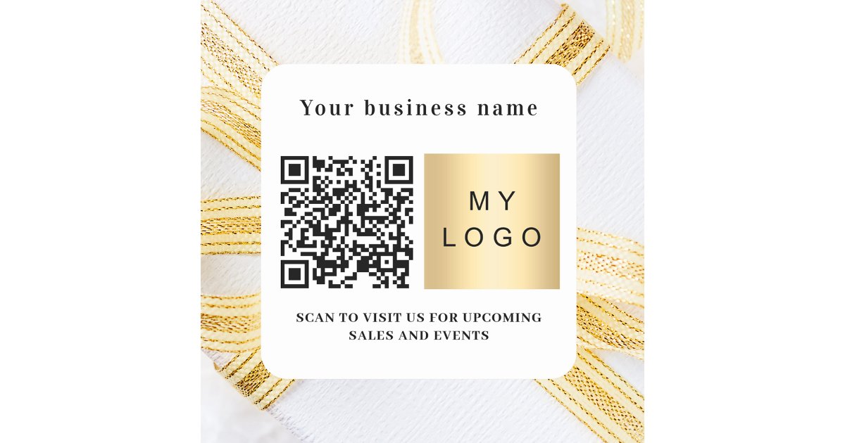 Business name logo qr code brand color square sticker | Zazzle