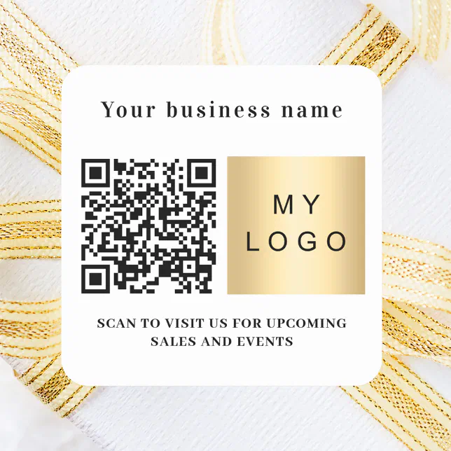 Business name logo qr code brand color square sticker | Zazzle