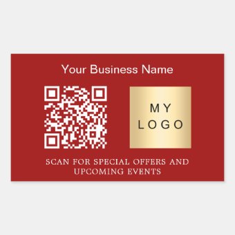 Business name logo qr code red rectangular sticker | Zazzle