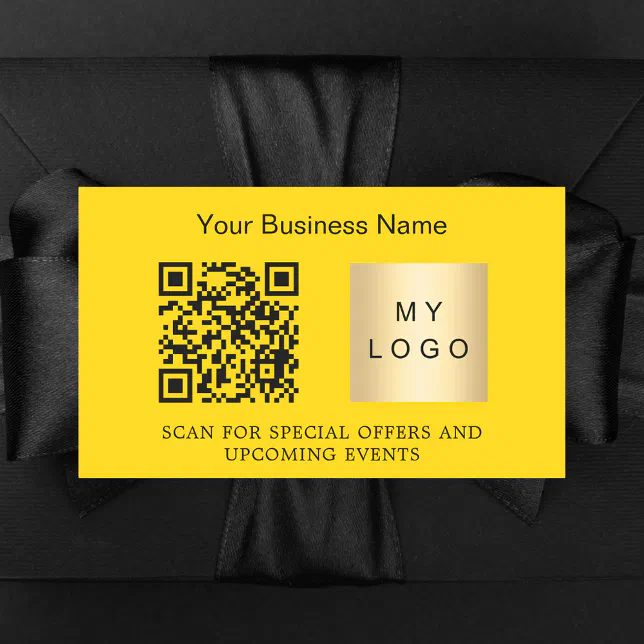 Business name logo qr code yellow rectangular sticker | Zazzle