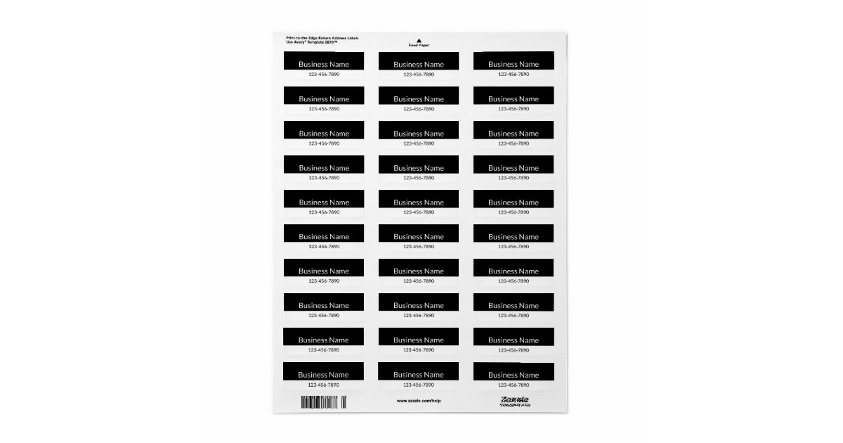 Business Name Phone Number Black and White Product Label | Zazzle