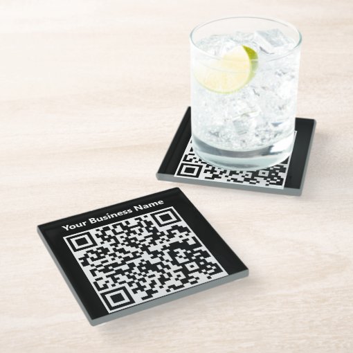 Business Name plus QR Code on a Glass Coaster | Zazzle