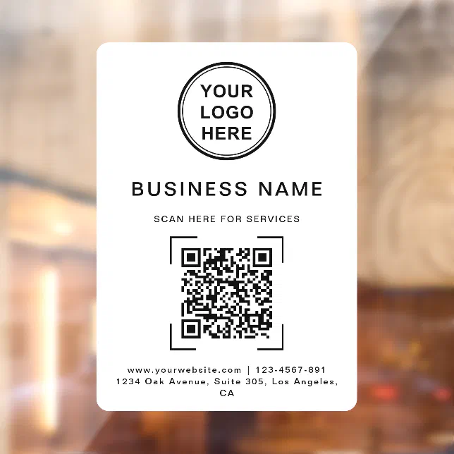 Business Name QR Code Logo White Window Cling | Zazzle