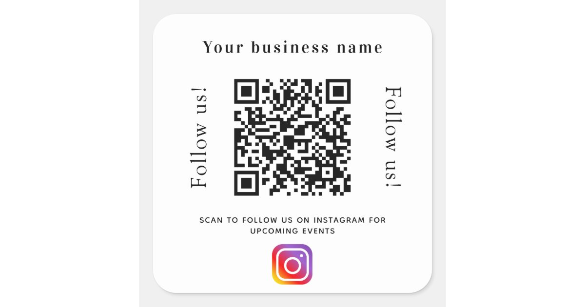 Business name qr code social media instagram square sticker | Zazzle