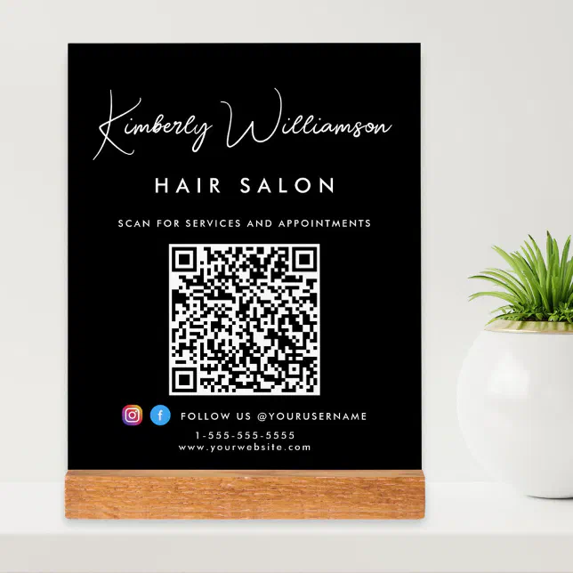 Business Name Signature Script QR Code Black Acrylic Sign | Zazzle