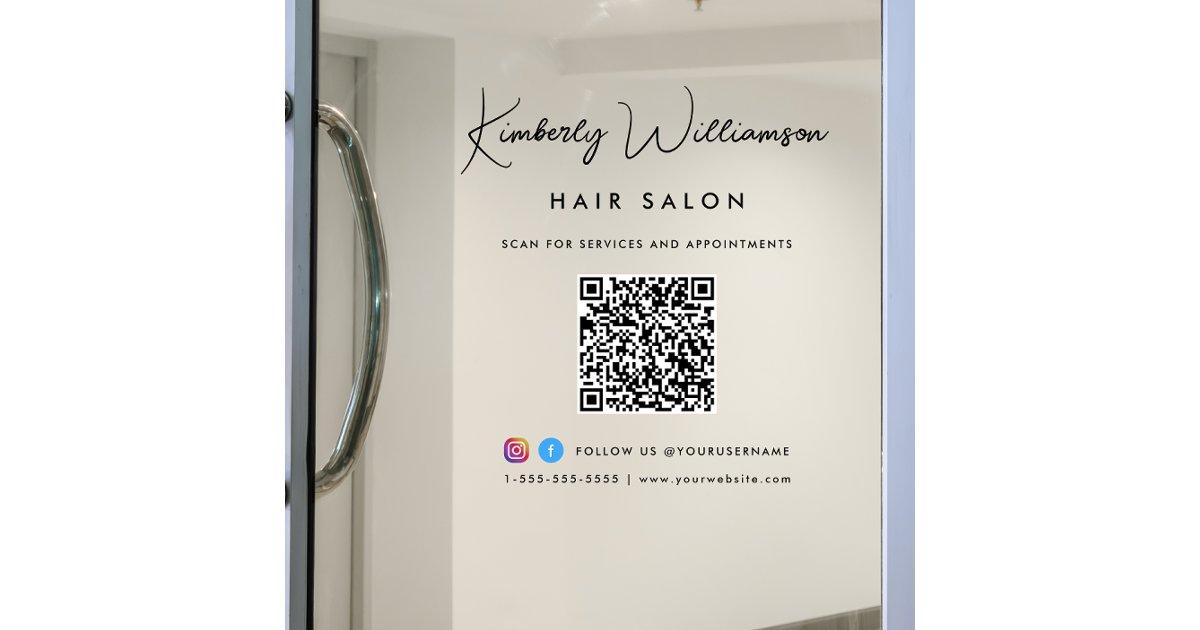 Business Name Stylish Signature Script QR Code Window Cling | Zazzle