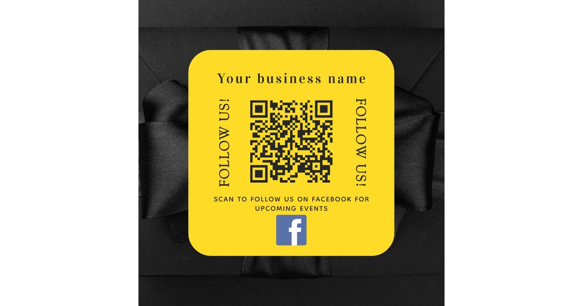 Business name yellow qr code Facebook Square Sticker | Zazzle