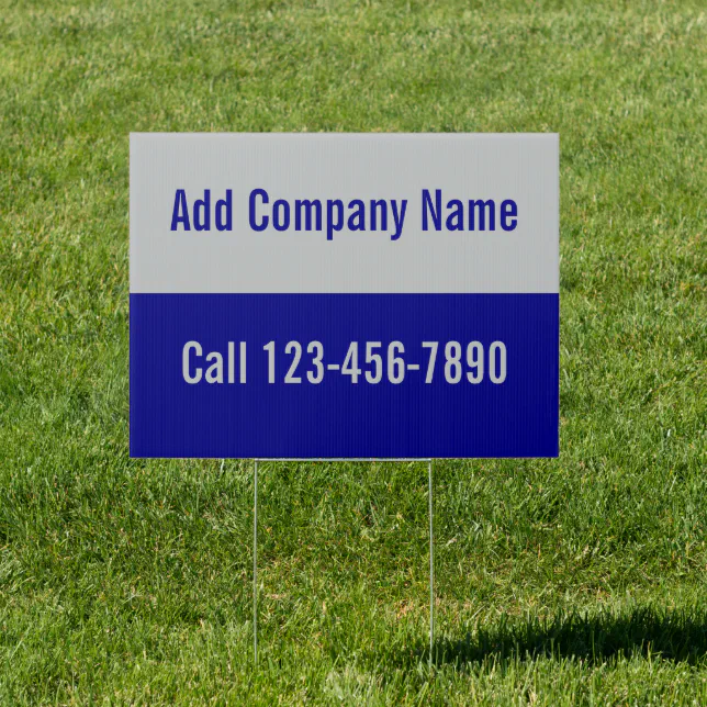 Business Navy Blue and Gray White Your Logo Here Sign | Zazzle
