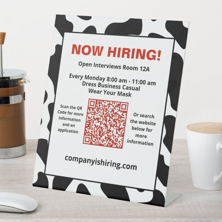 Business Now Hiring QR Code Personalize Pedestal Sign | Zazzle