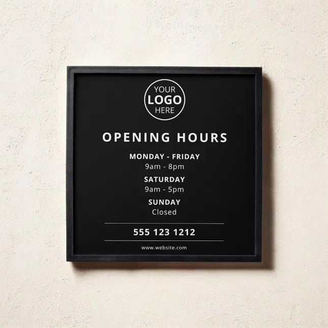 Business Open Hours Logo Black Peel And Stick Photo Tile | Zazzle