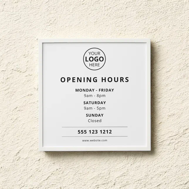 Business Open Hours Logo White Peel And Stick Photo Tile | Zazzle