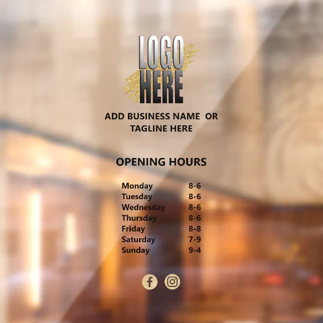 Business Opening Hours with Logo Window Cling | Zazzle